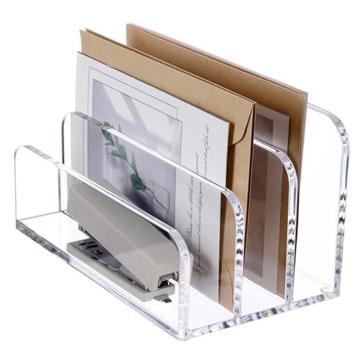 Acrylic File Mail Desktop Organizer Sorters,3 Compartments 3 Sections ...
