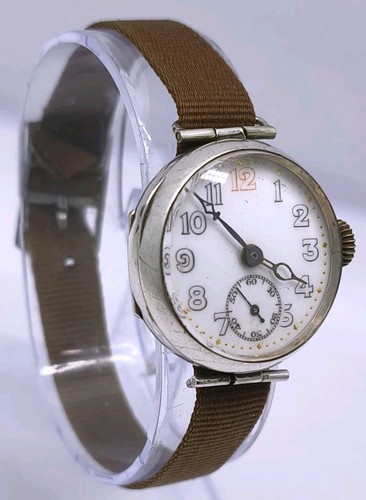 Vtg 1917 WW1 Era Solid 925 Sterling Silver Hinged Lugs 26mm Unisex ...
