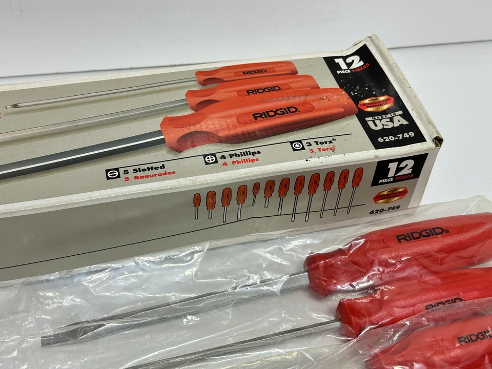 NOS RIDGID Tools USA (Rare) 620-749 12pc Red-Orange Handle Screwdriver ...