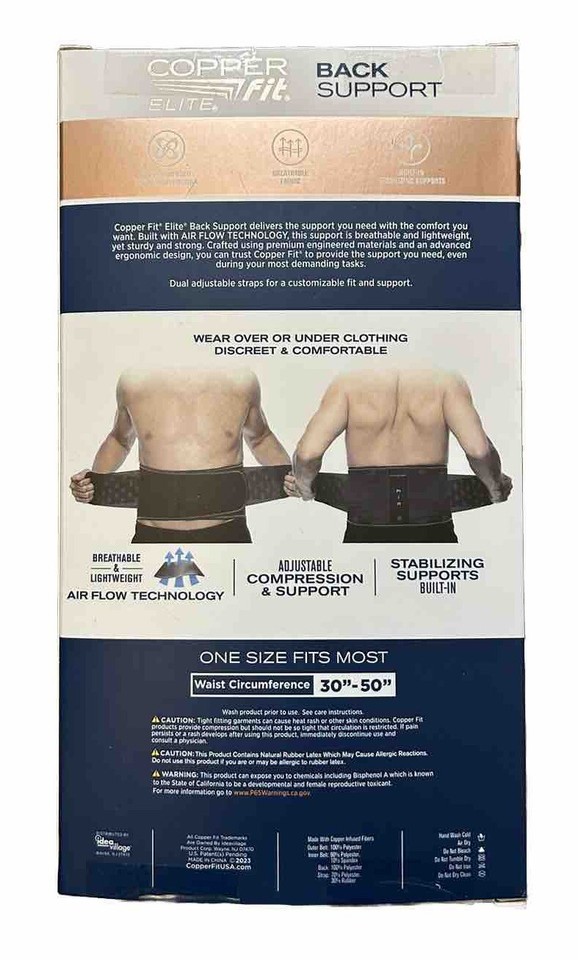 Copper Fit Elite Back Support AirFlow Back Brace Adjustable Double-Band ...