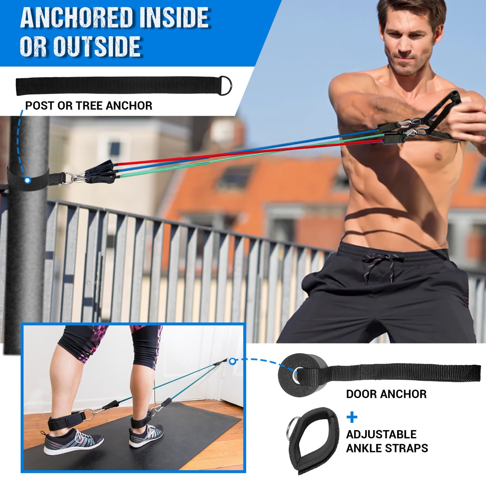 Resistance Band Set - Short & Long Stackable Exercise Bands for Fitness ...