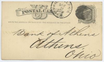 12/9 1875 Postal Card Postcard Union Bank Philadelphia Pennsylvania ...