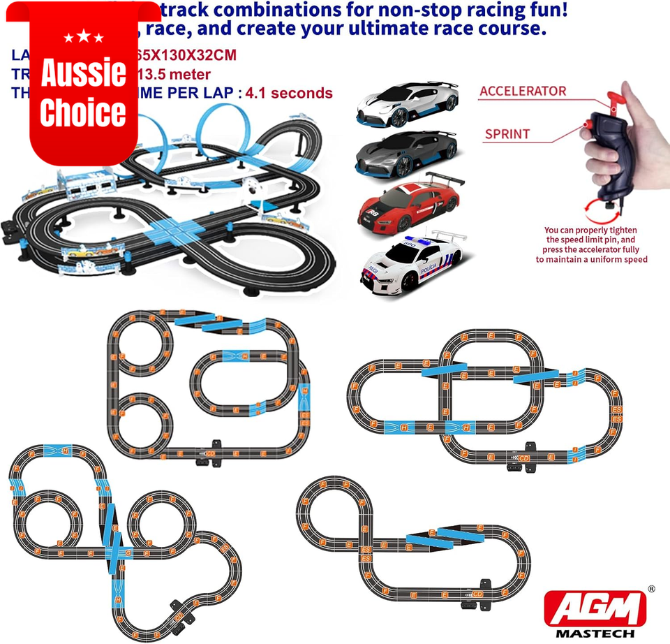 High Speed Electric Slot Car Racing Track Set with 4 Vehicles and Lap ...