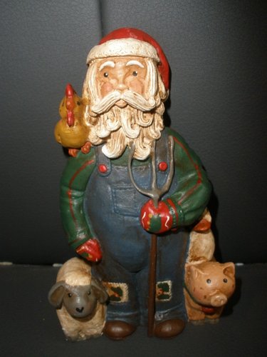 Vintage RARE 1990 Jim Shore Santa Americana Farmer w/ Pig, Sheep & Red ...