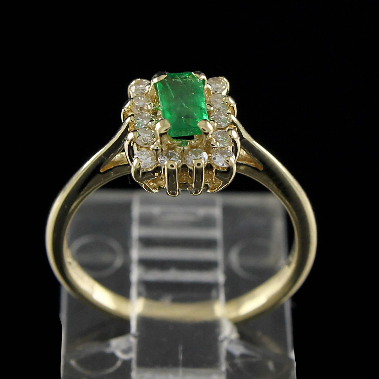 Estate 1/2 Ct Green Emerald With Diamond 14K Solid Yellow Gold Antique ...