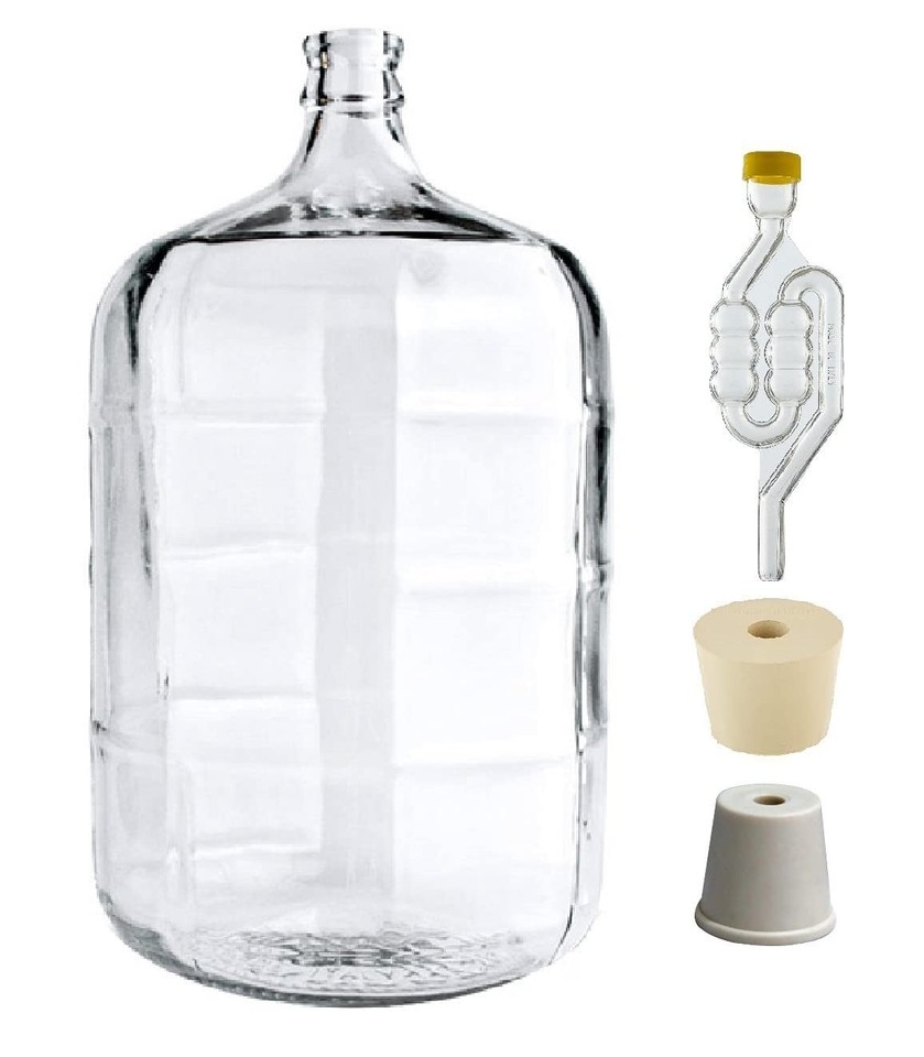Durable 5 Gallon Italian Glass Fermenting Jug with Essential Stoppers ...