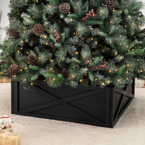 32" L Black Wooden Tree Collar Tree Stand Cover Christmas Tree Skirt ...