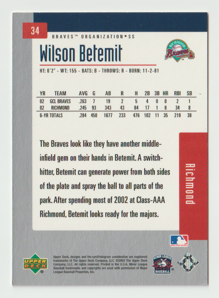 2002 Upper Deck Minor League #34 Wilson Betemit - Atlanta Braves | eBay