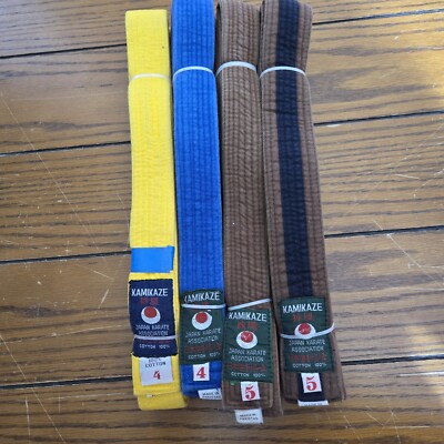 4 NOS Kamikaze Karate Belt Obi Japan Karate Association brand brown ...