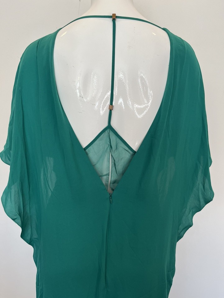 HALSTON HERITAGE Sheer Overlay Inset Gown In Emerald MSRP $595 New Size ...