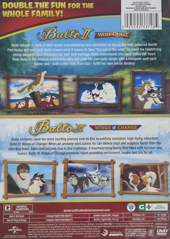 Balto 2 / Balto 3 (DVD) Maurice LaMarche Jodi Benson Lacey Chabert Sean ...