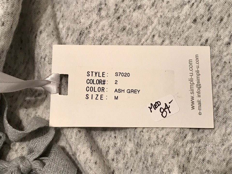 NWT $84 simpli-u Size Medium Ash Grey Flat Ribbon Drawstring Lounge ...