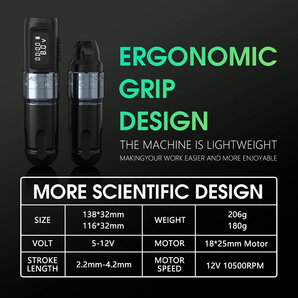 Ambition MARS-U Tattoo Machine Rotary Cartridge Pen Adjustable Stroke 2 ...
