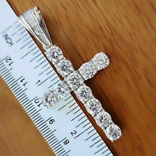 14K WHITE GOLD OVER 1.50CT LAB CREATED DIAMOND CROSS PENDANT NECKLACE ...