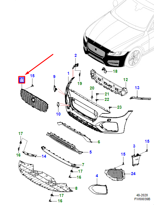 Kühlergrill für Jaguar XF X260, T2H45332, Originalteil | eBay