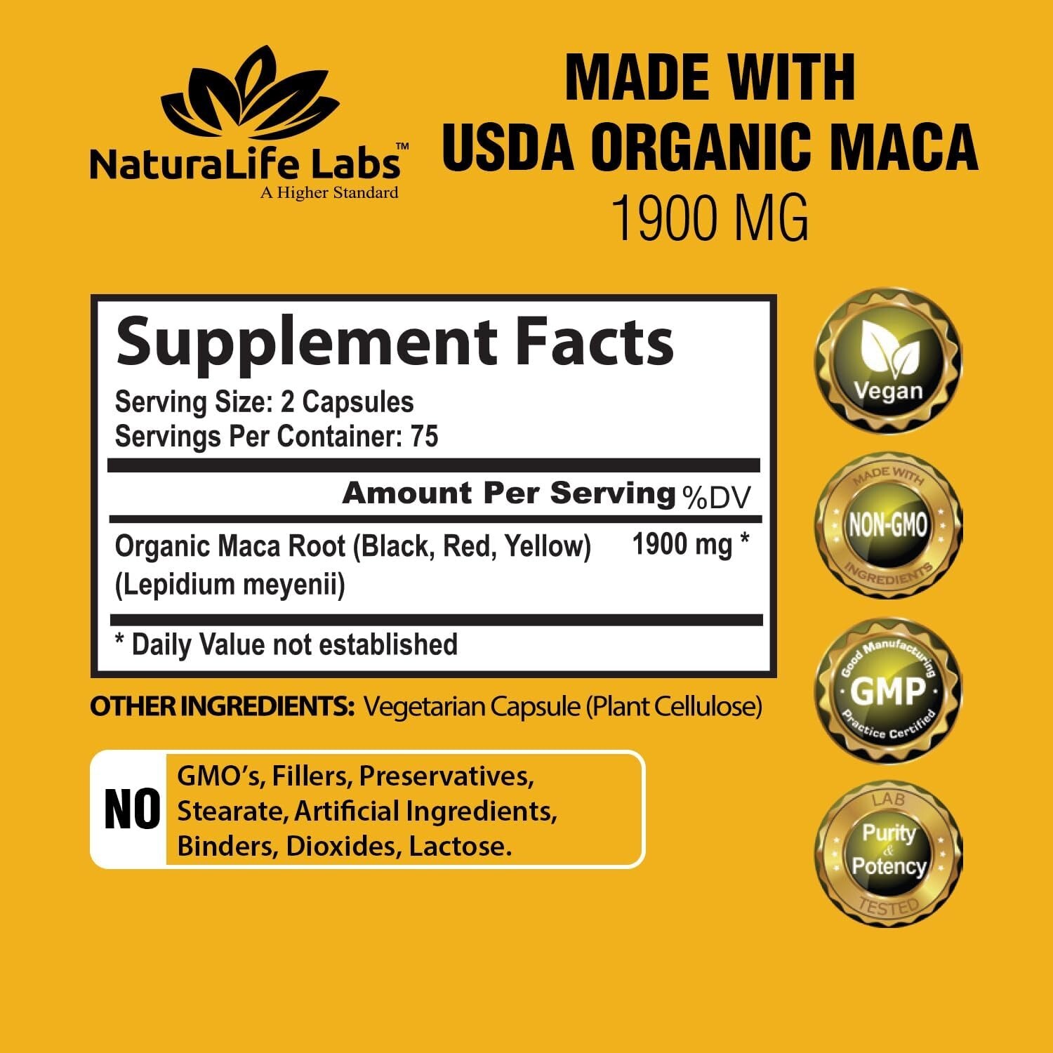 Organic Maca Root Black, Red, Yellow 1900 MG per Serving - 150 Vegan ...