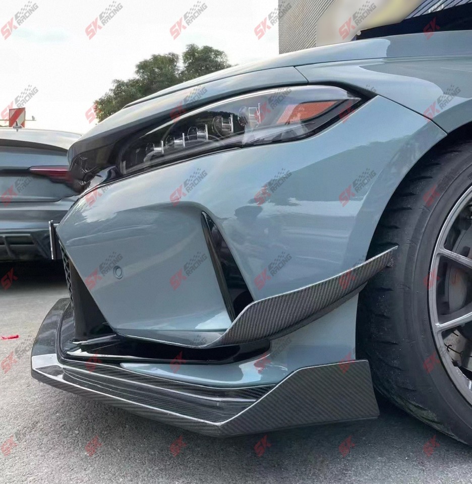 Fits Honda Civic FL5 Type-R 2023+ Carbon Front Bumper Lip+Canards Fins ...