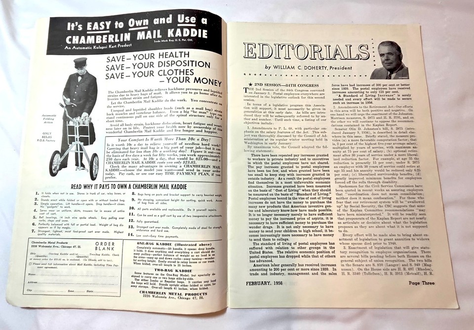 1956 "The Postal Record" magazine mail carrier snow, employee, ads ...