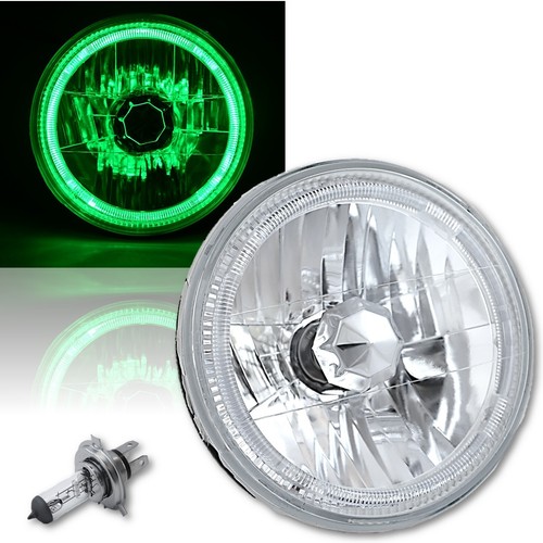 7" Halogen Motorcycle Green LED Halo Ring H4 Light Bulb Headlight For ...