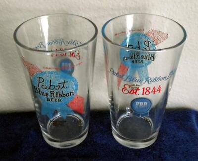 2 Pabst Blue Ribbon Beer Pint Glasses . Frank Oblak Art .. Brand New ...