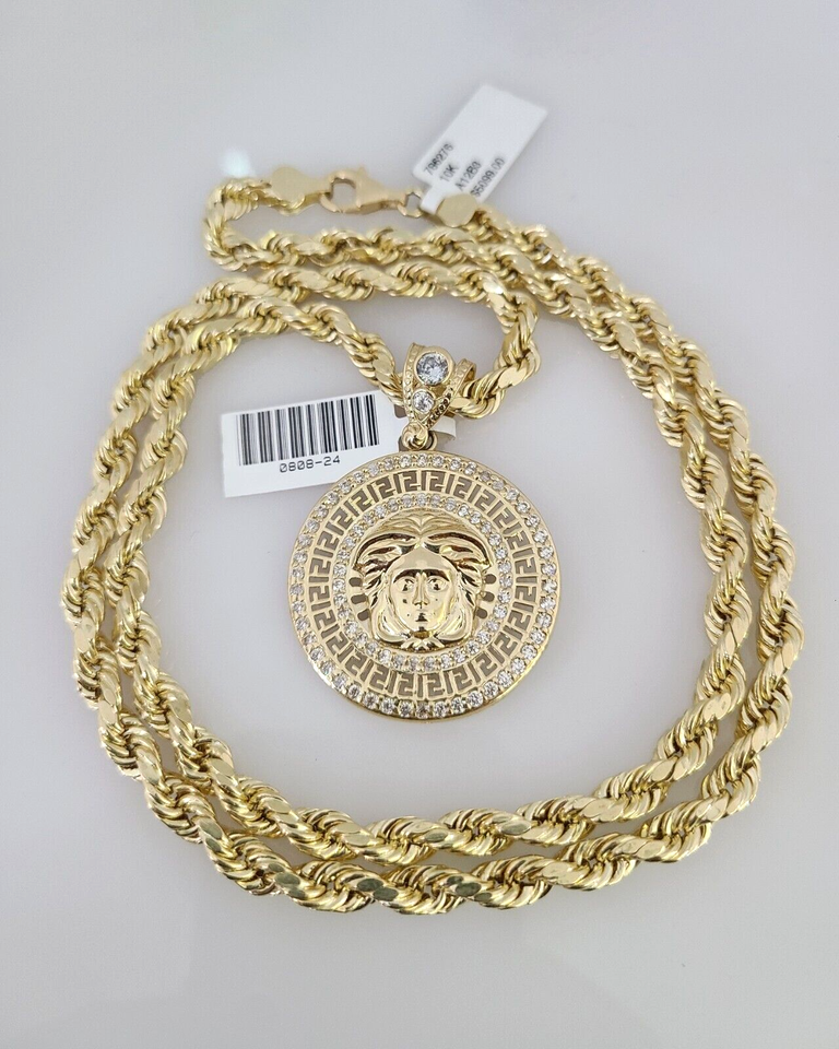 10kt Gold Rope Chain Medusa Head Charm Set 18"-30'' Inch 6mm Necklace ...