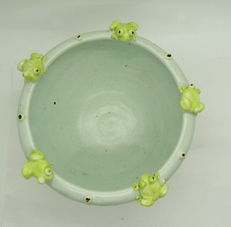 Vintage Frog Planter Pottery 5 Frog Bowl Planter Green/Aqua Frogs ...