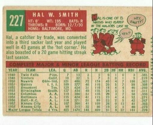 HAL SMITH 1959 Topps #227 AUTO Autograph Signed Baseball Card | eBay