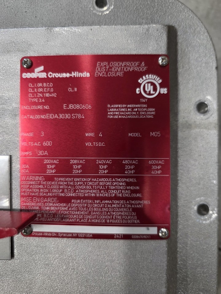Eaton EIDA3030 S784 30 amp 600 volt type Nema explosion proof ...