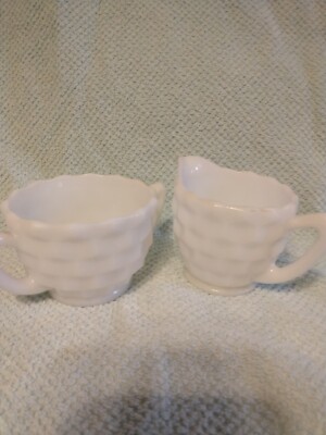 Vintage Anchor Hocking Diamond Point milk glass sugar and creamer set ...