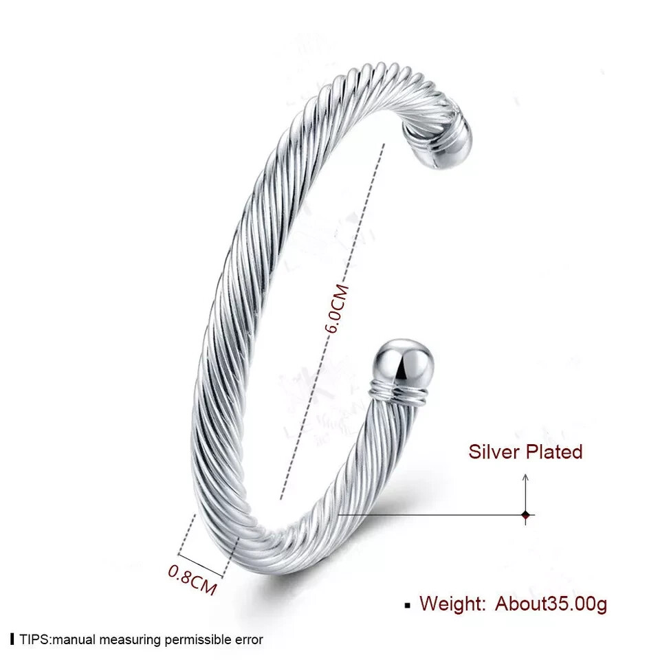 2x Women's 925 Sterling Silver Twisted Cable Open Cuff Bangle Fashion ...
