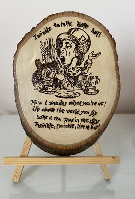 Wood burning art pyrography 8.5"x6.5"x0.2" thick solid wood live edge ...