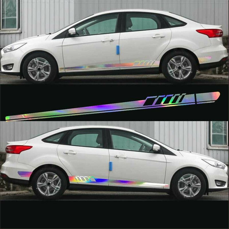 2 Pcs Reflective Car-Body Both Side Graphics Vinyl Long Stripe Decal ...