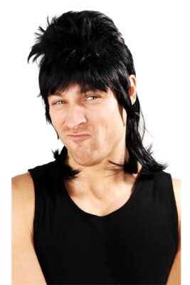 Black Mullet Wig Bogan Fancy Dress Costume 80's Adult Mens Dazza Punk ...