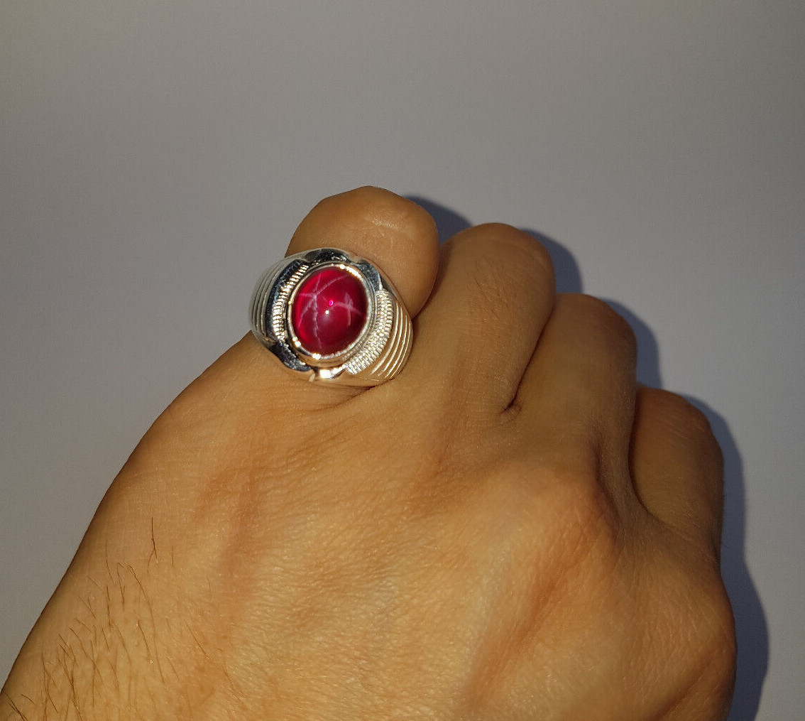 6 CT Natural Srilankan 6 Rays Star Ruby Stone Ring 925 Sterling Silver Menياقوت | eBay