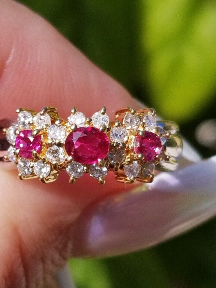 Gorgeous Natural Ruby Diamond Flower Platinum 18k yellow gold ring | eBay