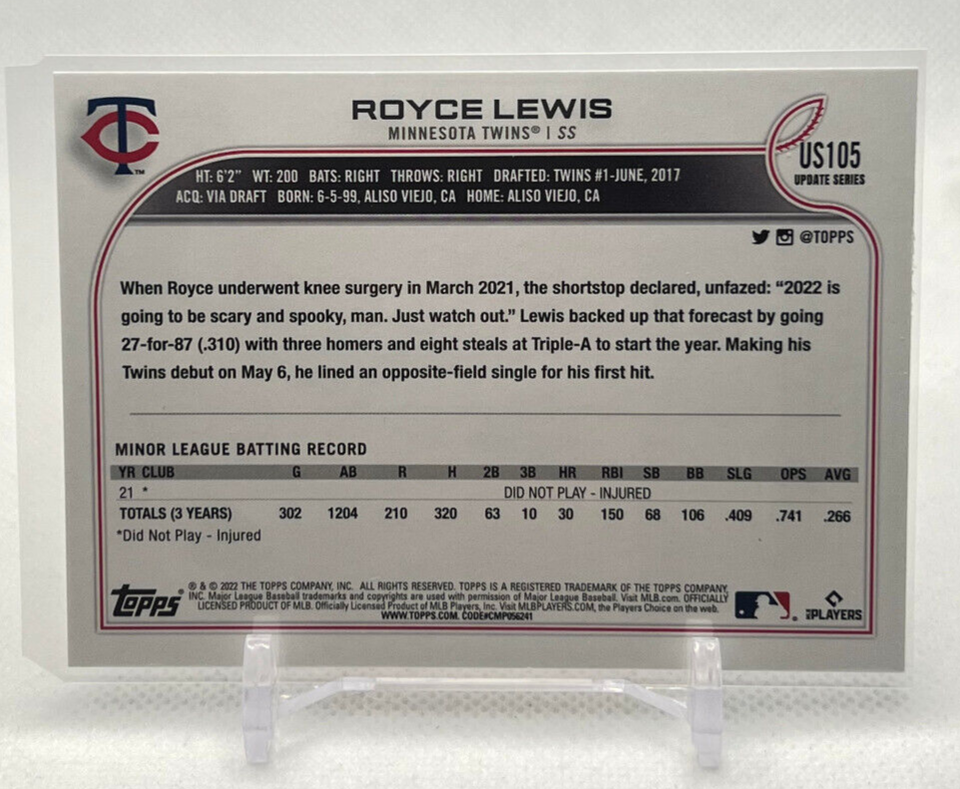 2022 Topps Update Series Royce Lewis RC Rookie Card #US105 - Minnesota ...