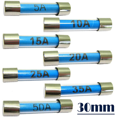 All Size 100 Assorted Glass Fuses 30mm Fast Acting Quick Blow ...