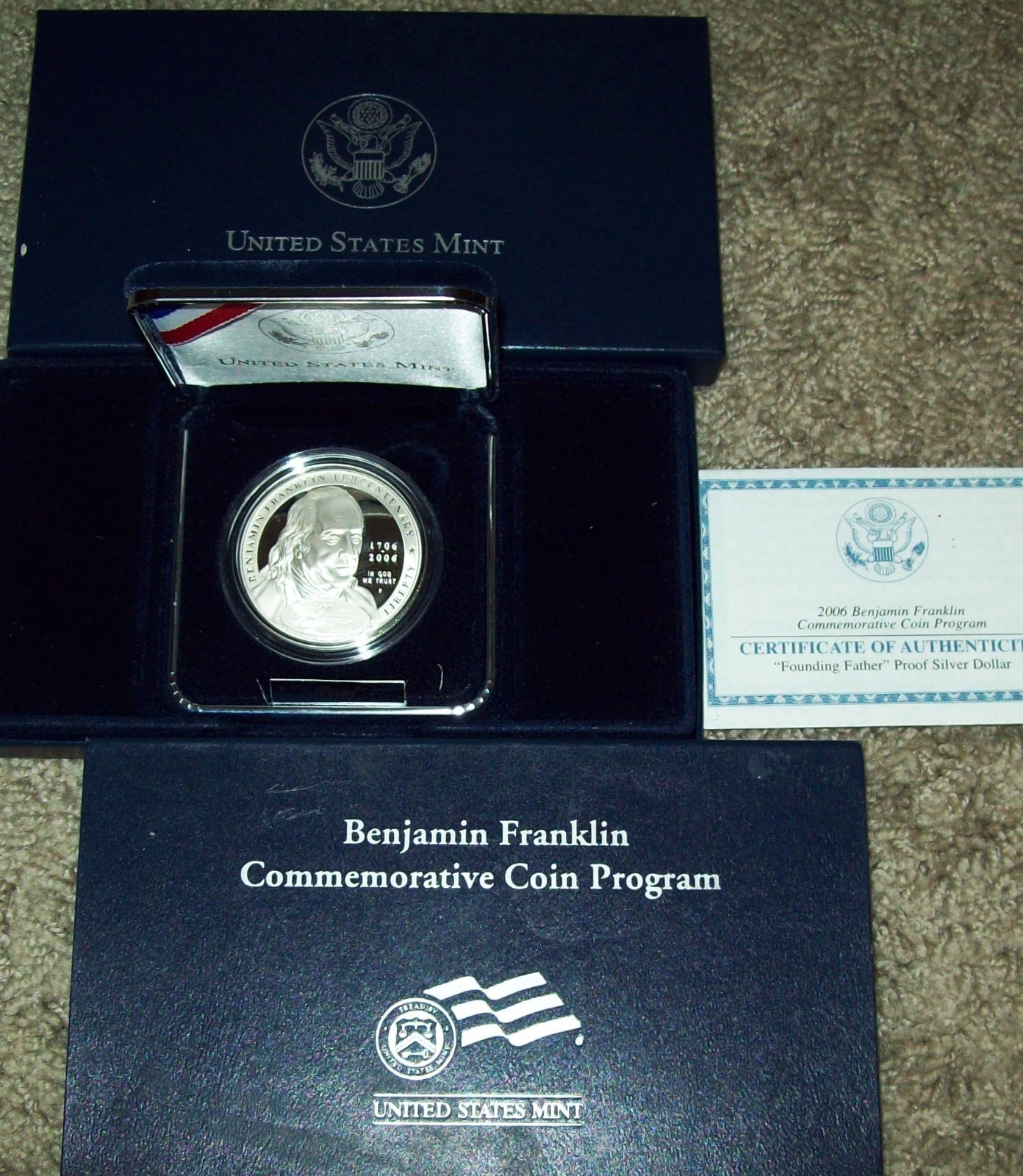 2006 Ben Franklin Founding Father 90% Silver Dollar Proof Coin, OGP ...