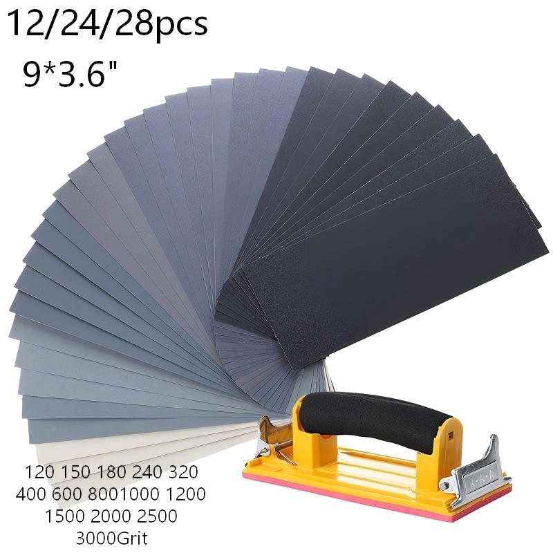 12/24/28Pcs Sandpaper Kit Wet / Dry Sanding Paper Abrasive Polishing ...