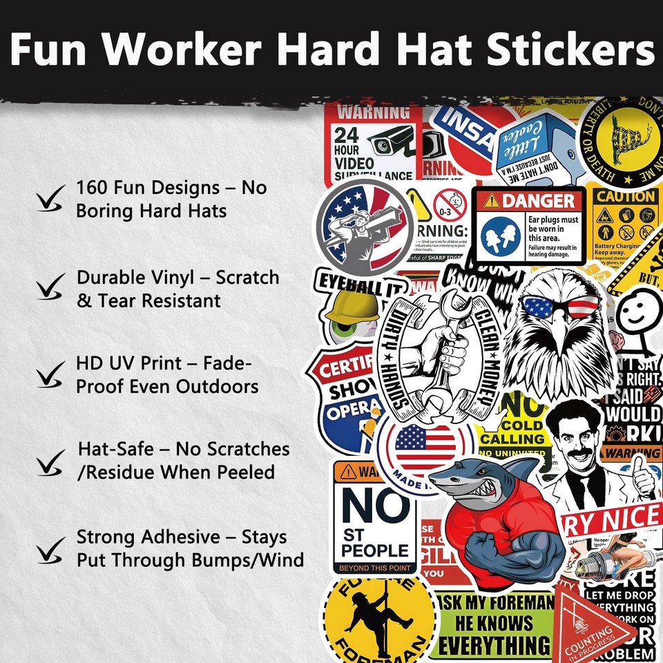 160Pcs Funny Blue Collar Hard Hat Stickers for Adults/Men - Hardhat ...