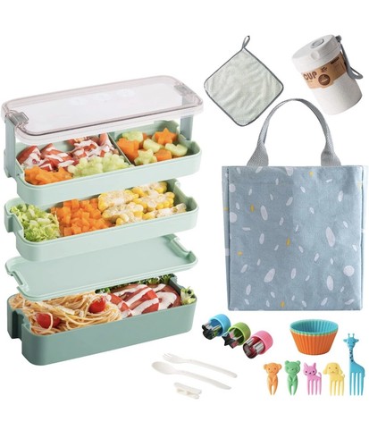 Bento Box, 3 Layer Bento Lunch Box for Kids/Adults Stackble Bento Box ...