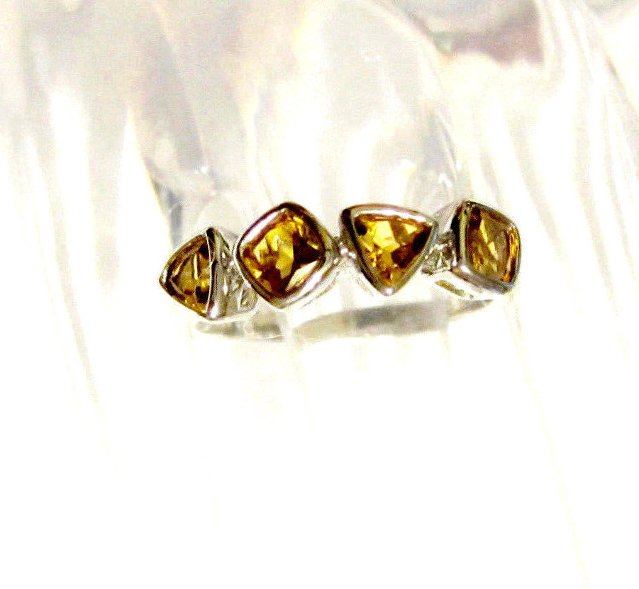 14K White Gold Citrine Cushion & Trillion Band Ring, Size 6, 0.96(TCW ...