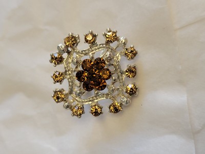 Vintage Small Silvertone Brown Rhinestone C Clasp Pin | eBay