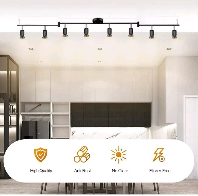 DLLT 8-Light LED Track Lighting Kit, Flexibly Rotatable Light Heads, 8 ...