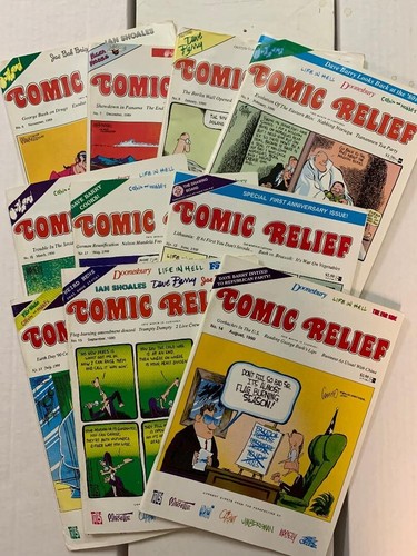 Big lot of 10, Comic Relief magazines, cartoons, humor, Doonesbury ...