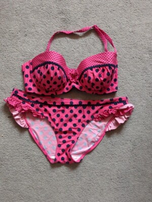 FLOOZIE Bikini Top 30DD Frill Swim Bottoms UK 10/EU 38 SWIMWEAR Polka ...