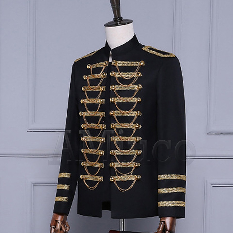 Mens Hussar Jacket Artillery Tunic Tops Military Uniform Drummer ...