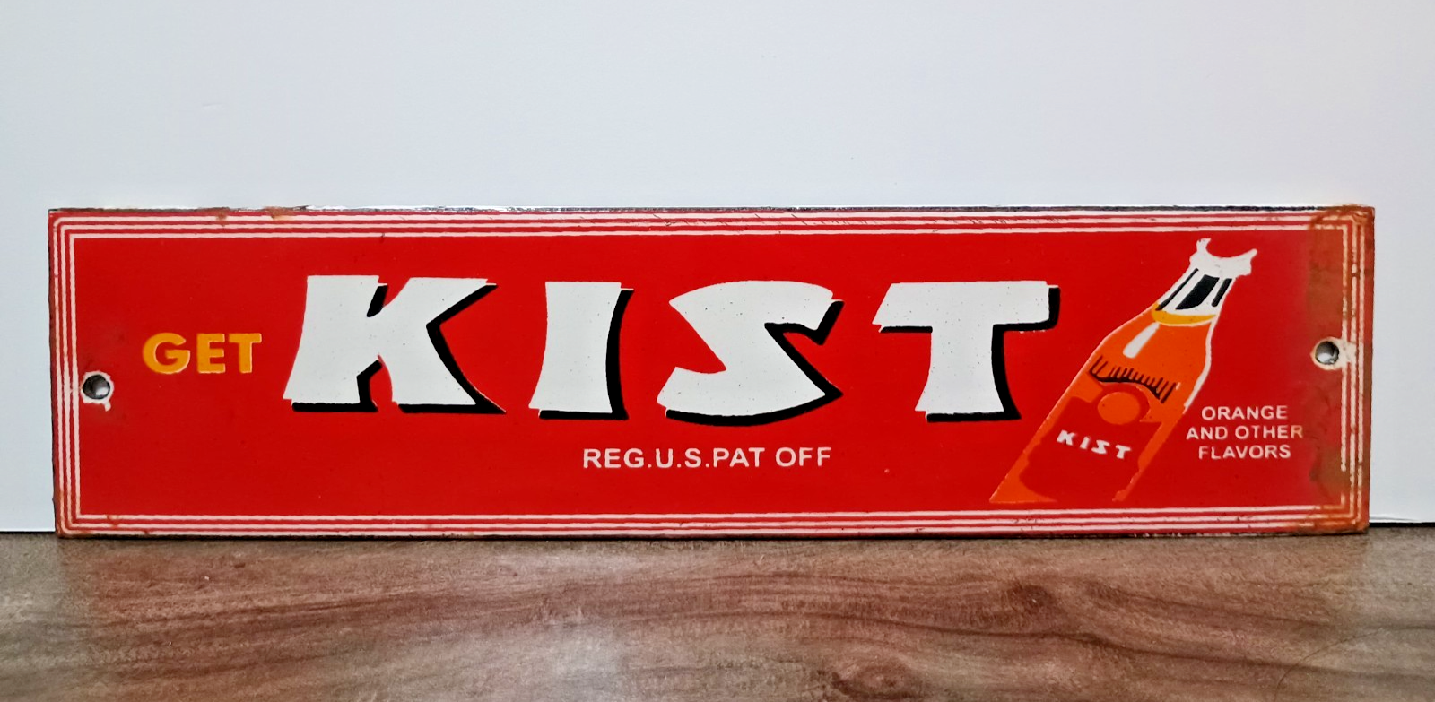 VINTAGE KIST ORANGE SODA POP PORCELAIN ENAMEL METAL SIGN SIZE 10" x 2.5 ...