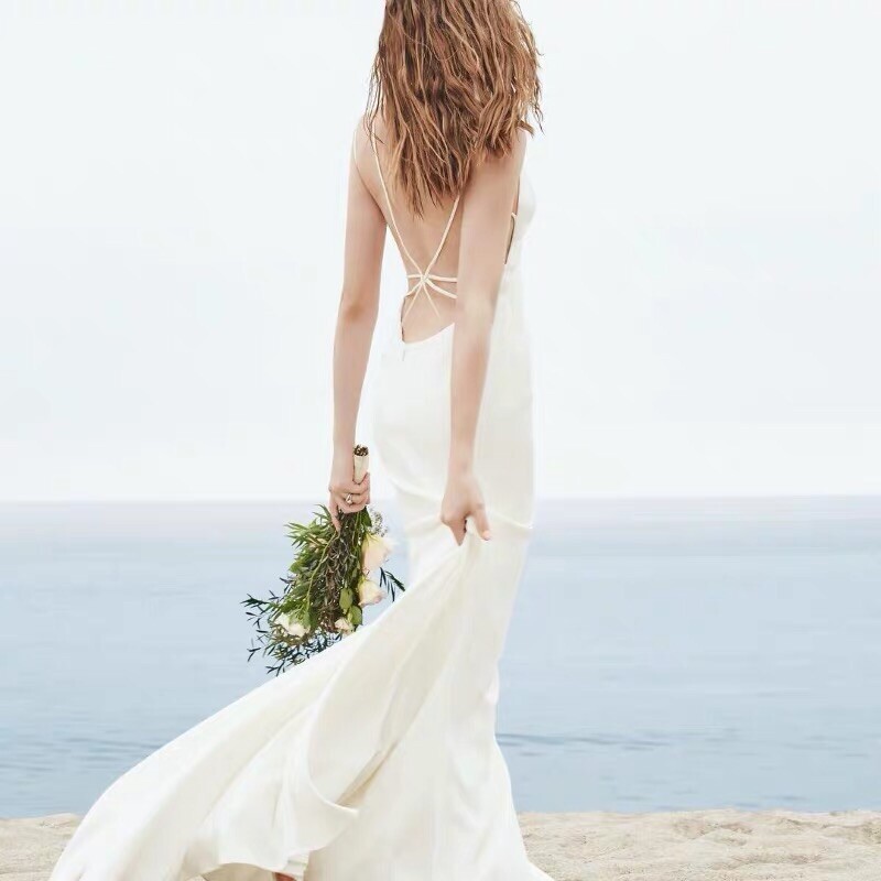 Simple Elegant White Bridal Dress For Wedding Honeymo… - Gem