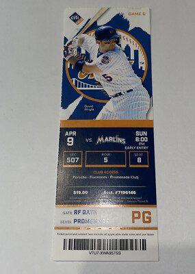 New York Mets Vs Miami Marlins Game Day ticket Stub. 4/9/2017 | eBay